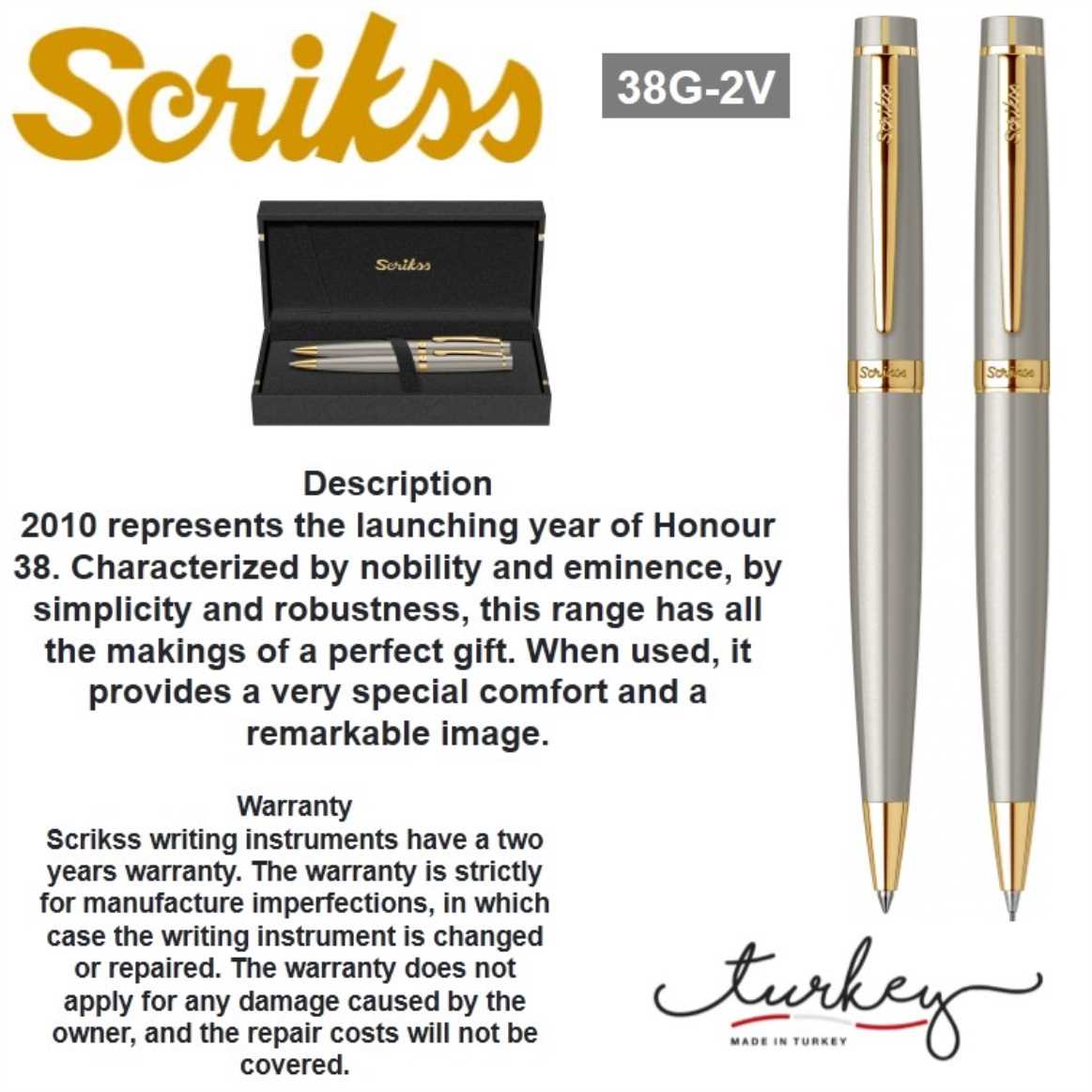 38G-2 V SCRIKSS BALL PEN + PENCIL SET GOLD COLOR